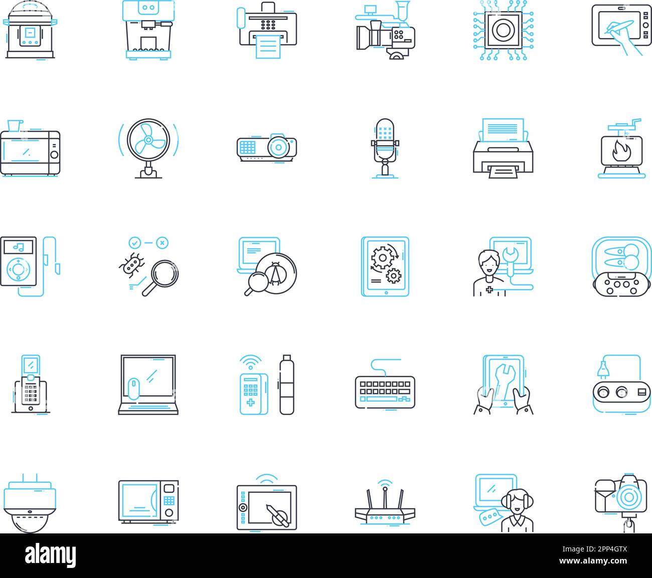 Gadget assistance linear icons set. troubleshooting, support, repair ...