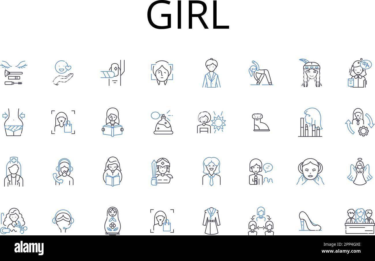 Girl line icons collection. Female, Woman, Lady, Miss, Maiden, Young ...