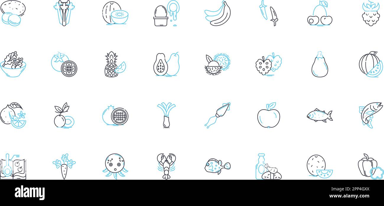 Healthy sustenance linear icons set. Nourishment, Wholesome, Nutritious ...