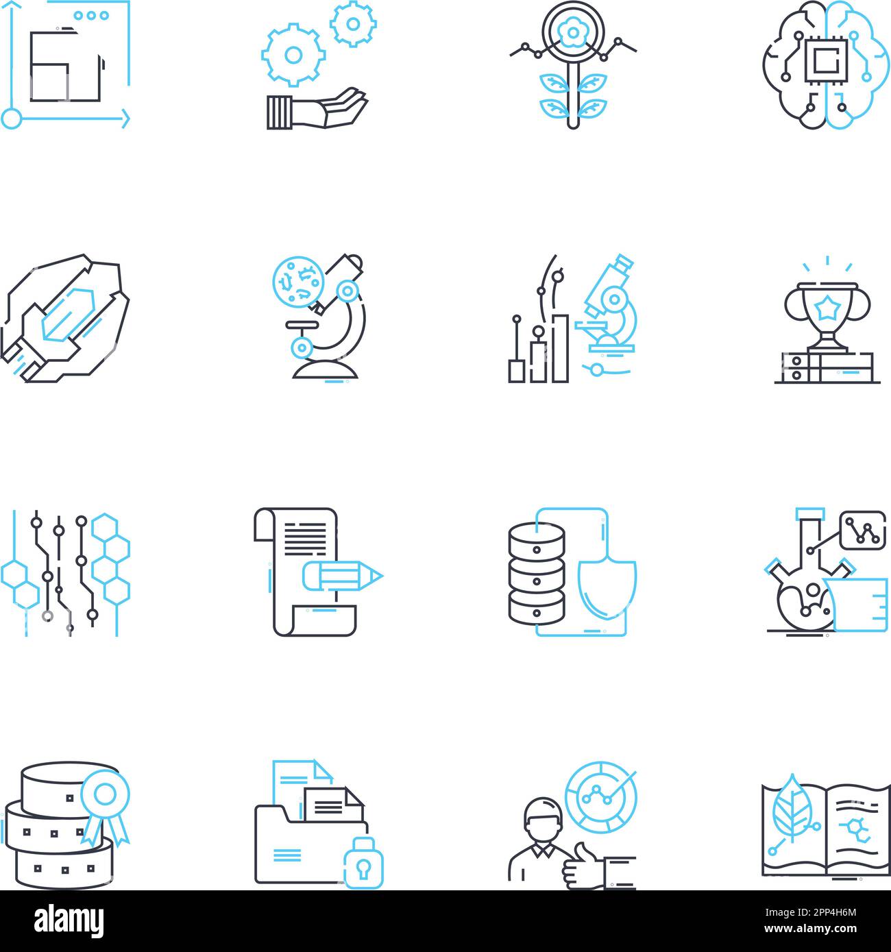 Investigation and analysis linear icons set. Scrutiny, Examination ...