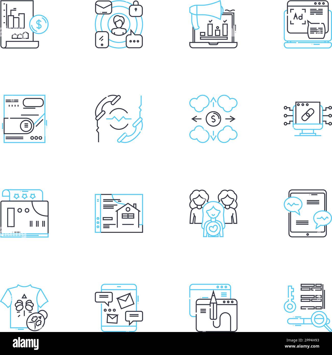 Web advertising linear icons set. Banner, Clickbait, Conversion, CPM ...