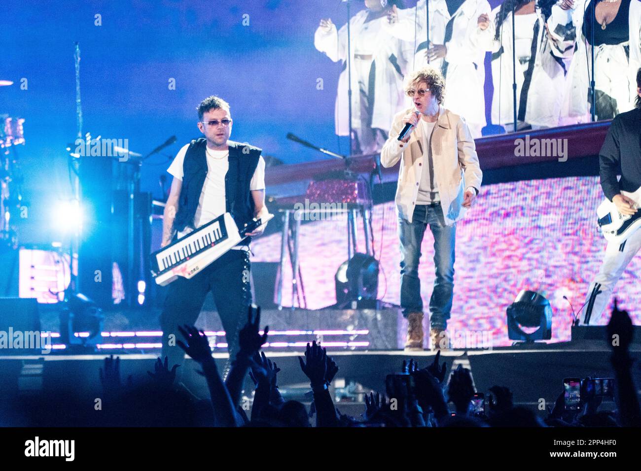 Damon Albarn of Gorillaz, left, performs with Beck at the Coachella ...