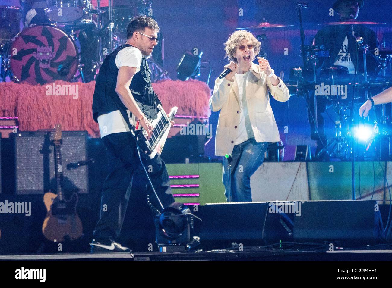 Damon Albarn of Gorillaz, left, performs with Beck at the Coachella ...