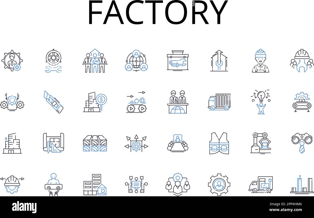 Factory line icons collection. Plantation, Workshop, Foundry, Forge ...
