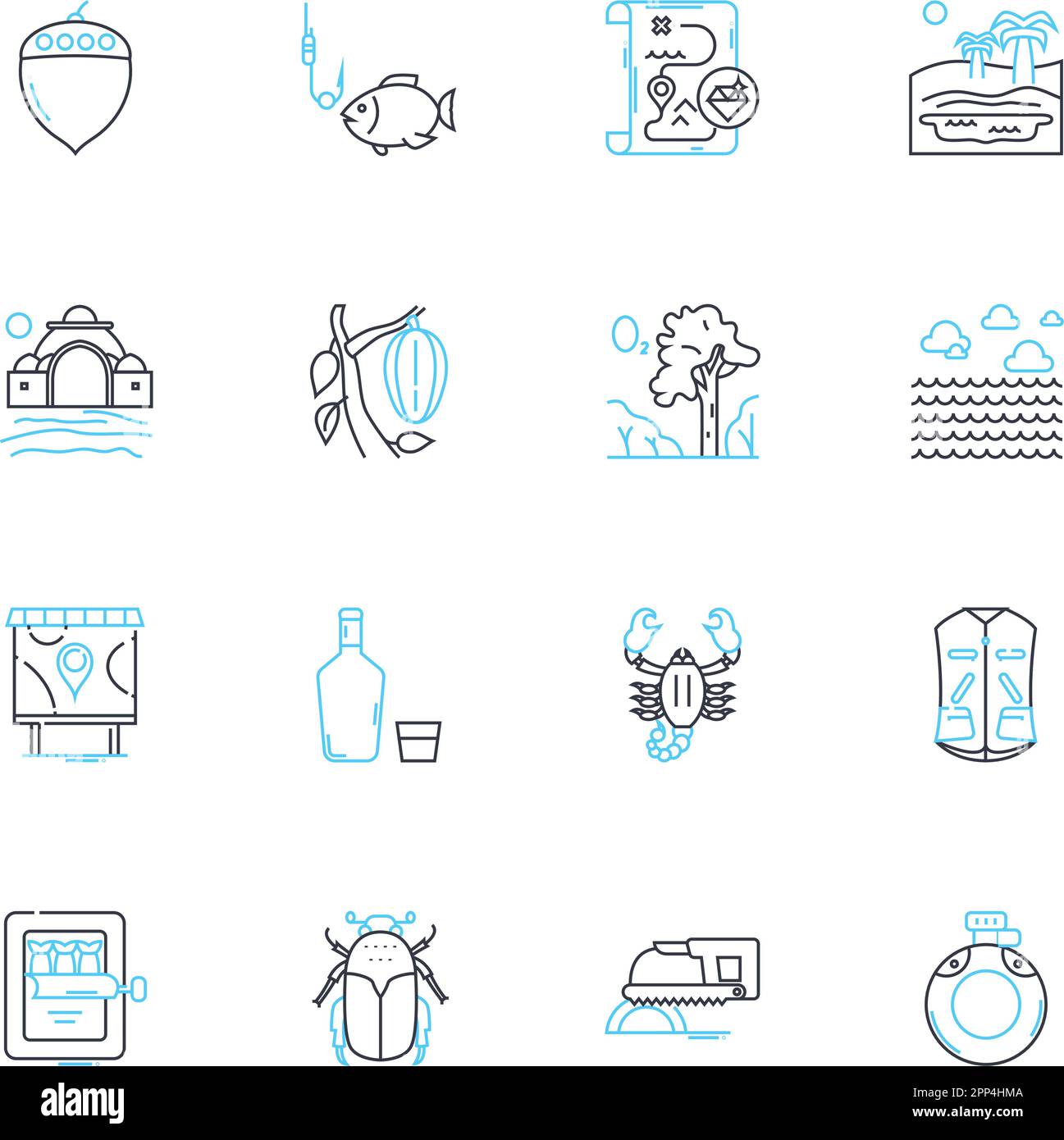 Wilderness linear icons set. Forest, Mountains, River, Lake, Wildlife ...