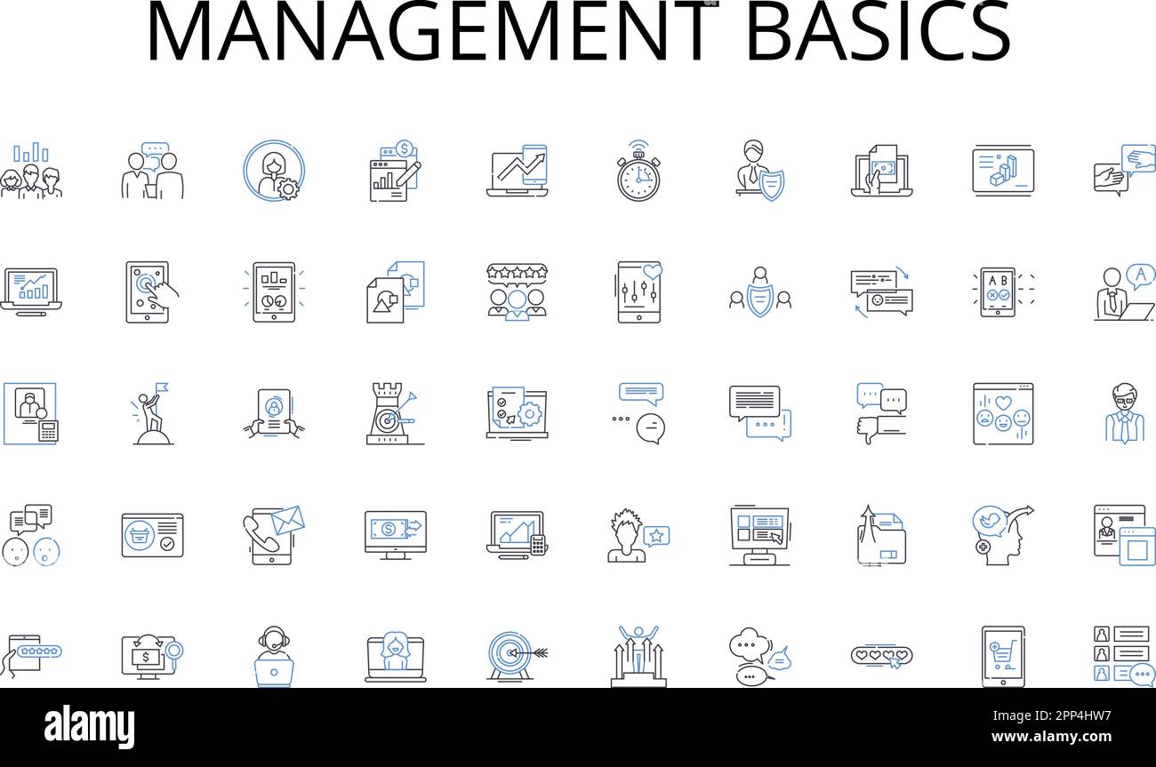 Management basics line icons collection. Empowerment, Guidance, Leadership, Development, Support ...