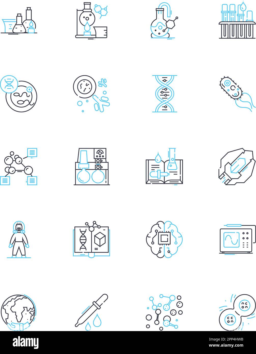 Aerospace linear icons set. Rockets, Satellites, Planes, Helicopters ...