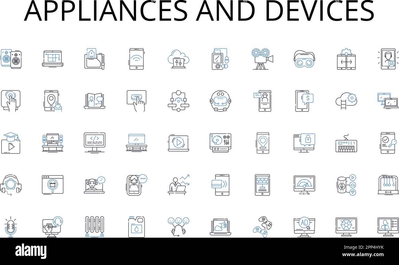 Appliances and devices line icons collection. Mix, Mastering, Equalizer ...