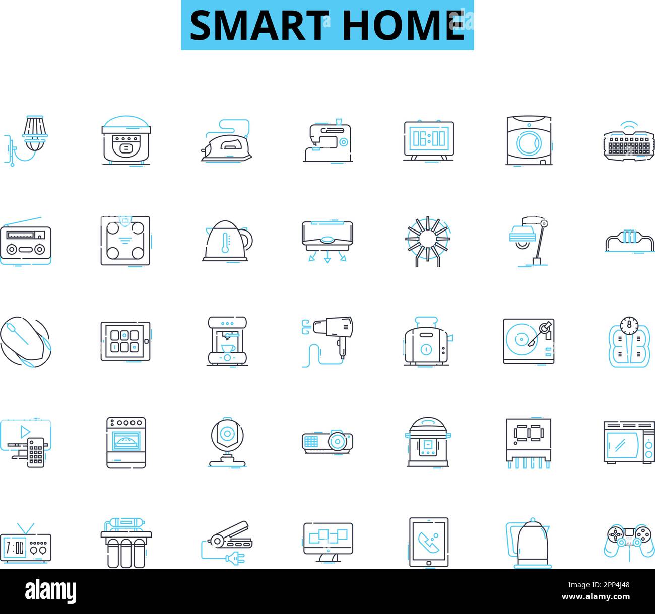 Smart home linear icons set. Automation, Integration, Control, Security, Efficiency ...