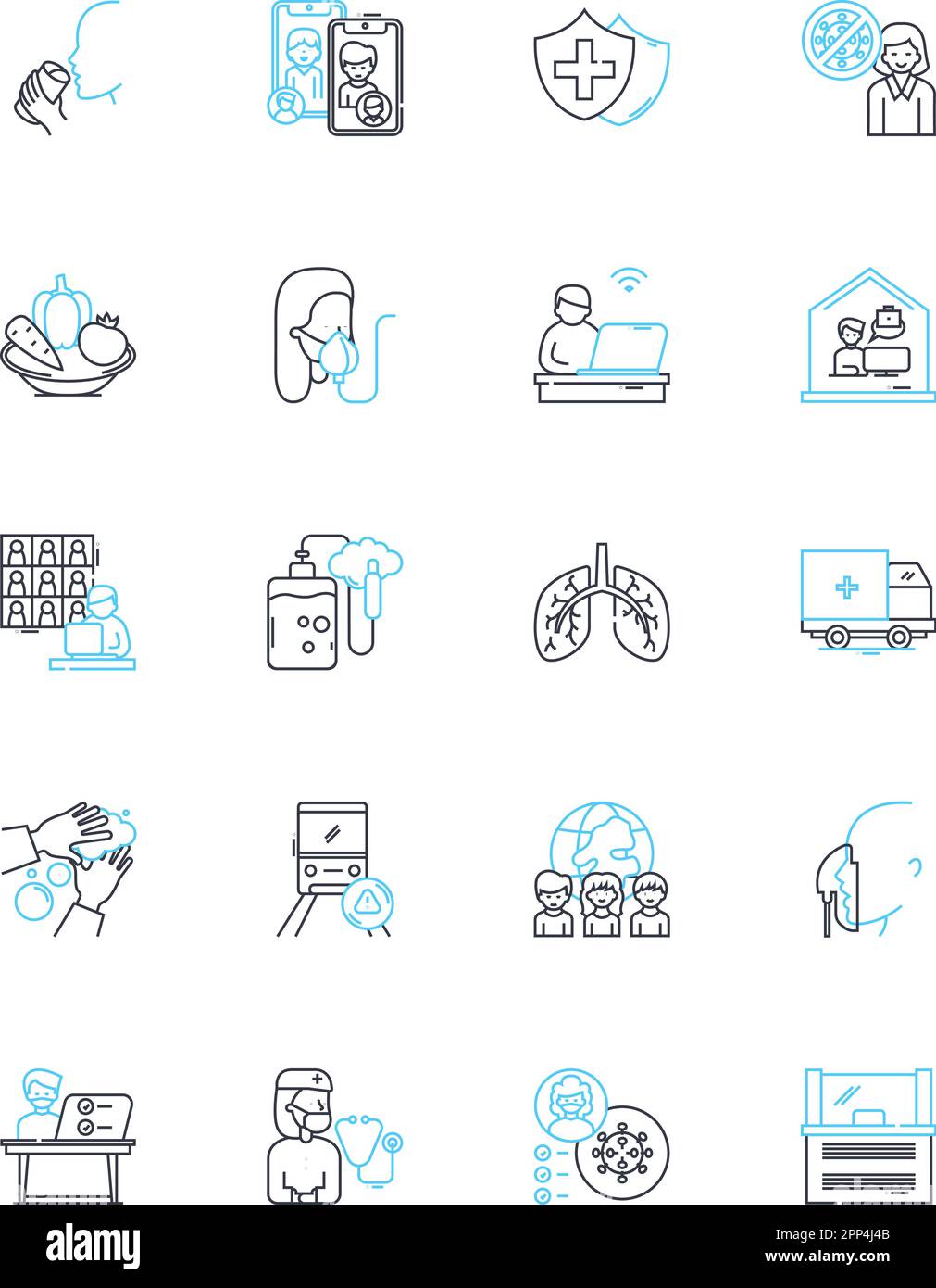 Virus spread linear icons set. Contagion, Infectious, Outbreak ...