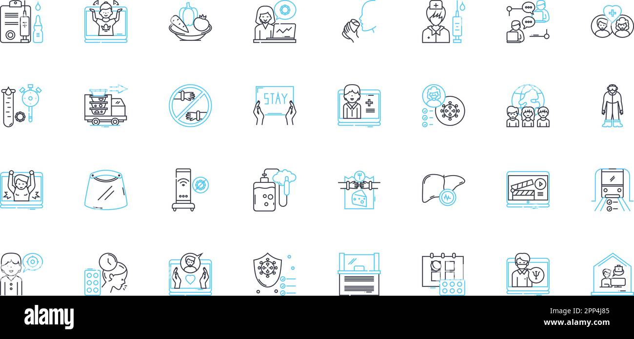 Virus spread linear icons set. Contagion, Infectious, Outbreak ...