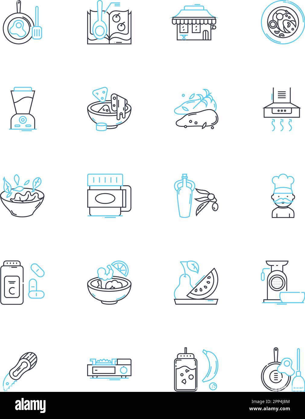 Cooking techniques linear icons set. Blanching, Braising, Broiling ...