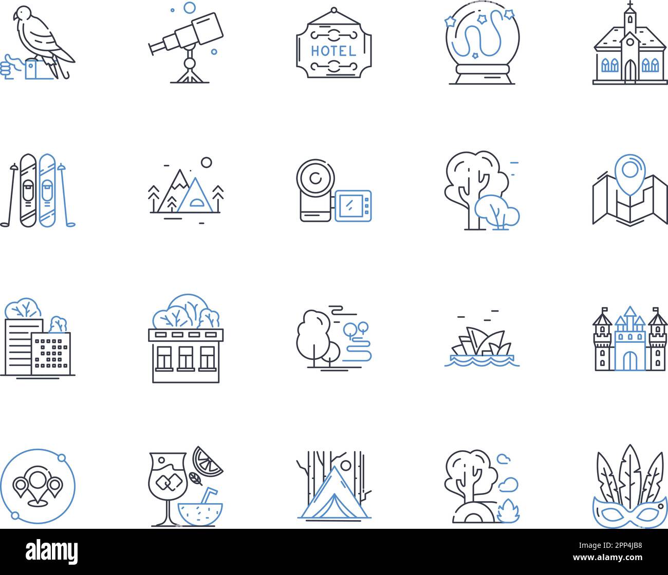 Intercontinental travel line icons collection. Wanderlust, Adventure ...