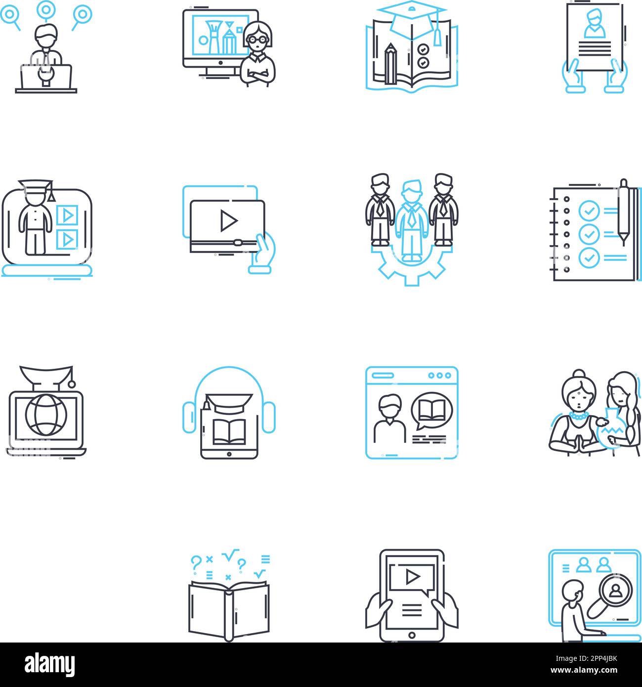 Virtual instruction linear icons set. Distance, Online, Remote, Virtual ...