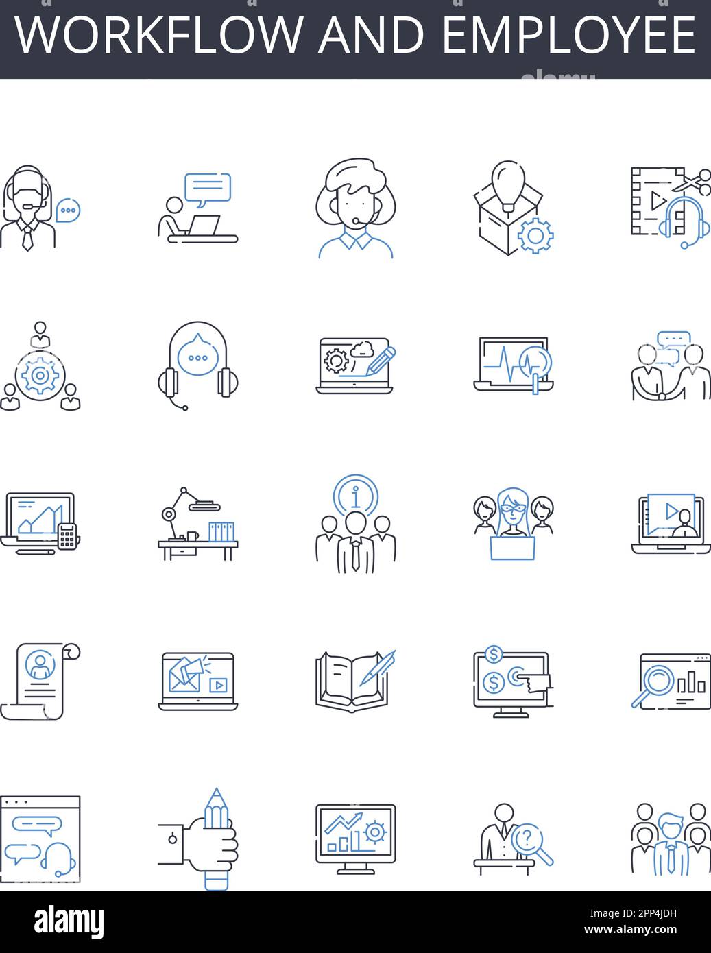 Workflow and employee line icons collection. Strategy and planning ...