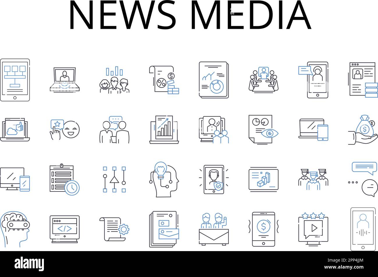 news media line icons collection. Television broadcasting, Print journalism, Web journalism ...