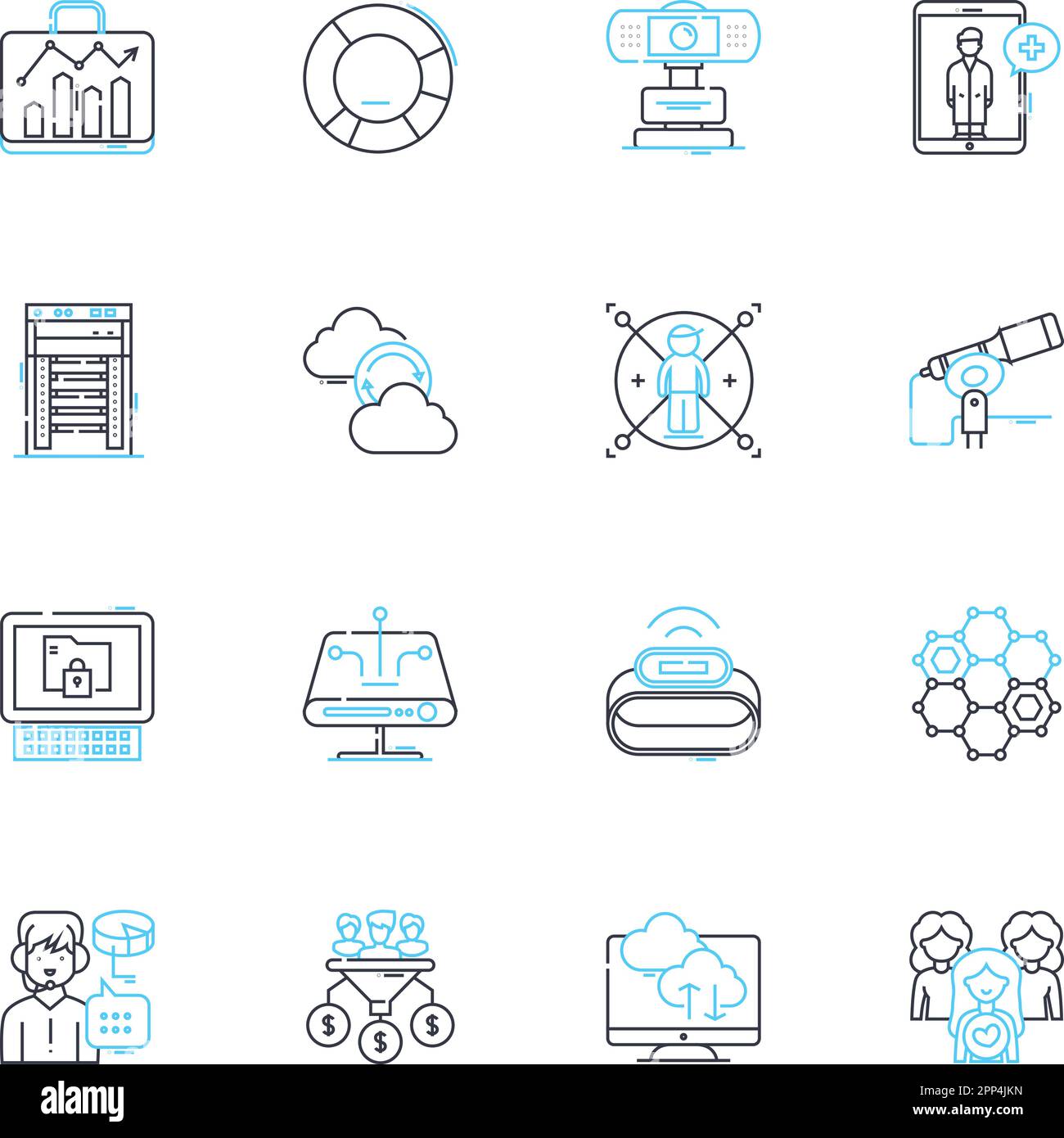 Digital marketing linear icons set. Strategy, Analytics, SEO, SEM, Social, Content, Email line ...