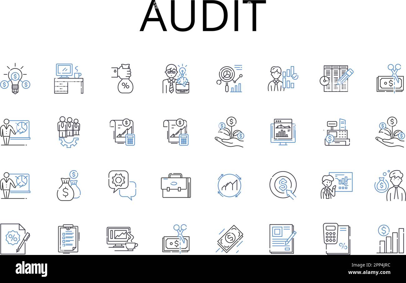 Audit Line Icons Collection Checkup Verification Inspection Scrutiny Examination Review