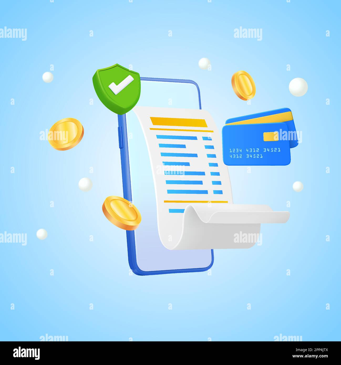 Online payment security concept with smartphone, bank cards, bill, gold ...