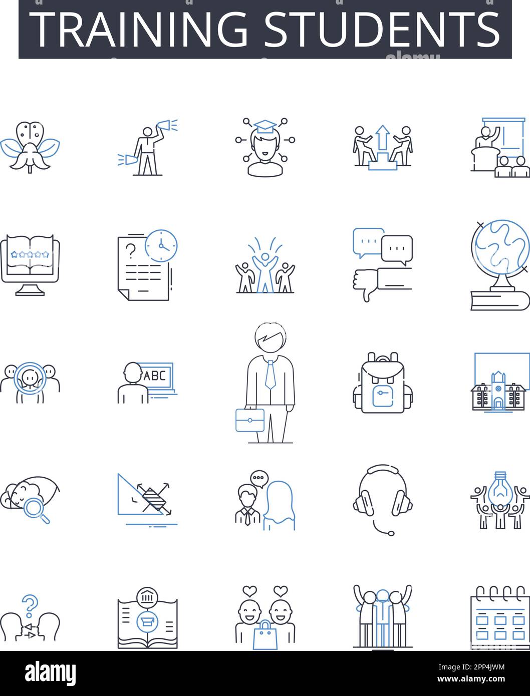 Training students line icons collection. Educating individuals ...