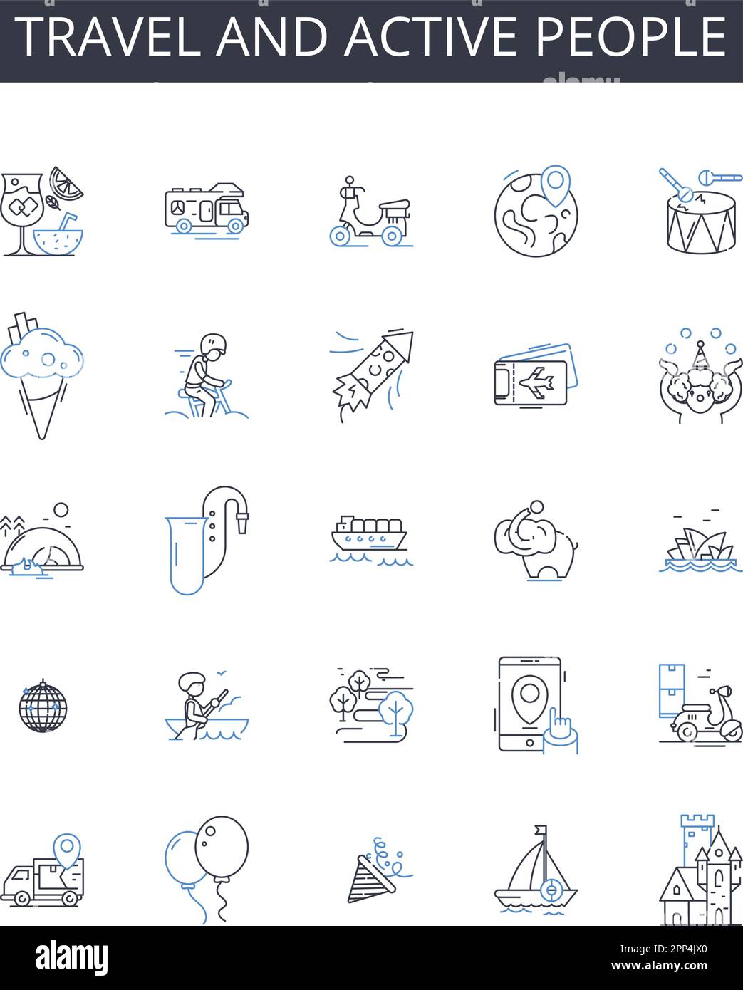 Travel and active people line icons collection. Adventure seekers, Jet ... Travel and active people line icons collection. Adventure seekers, Jet ...