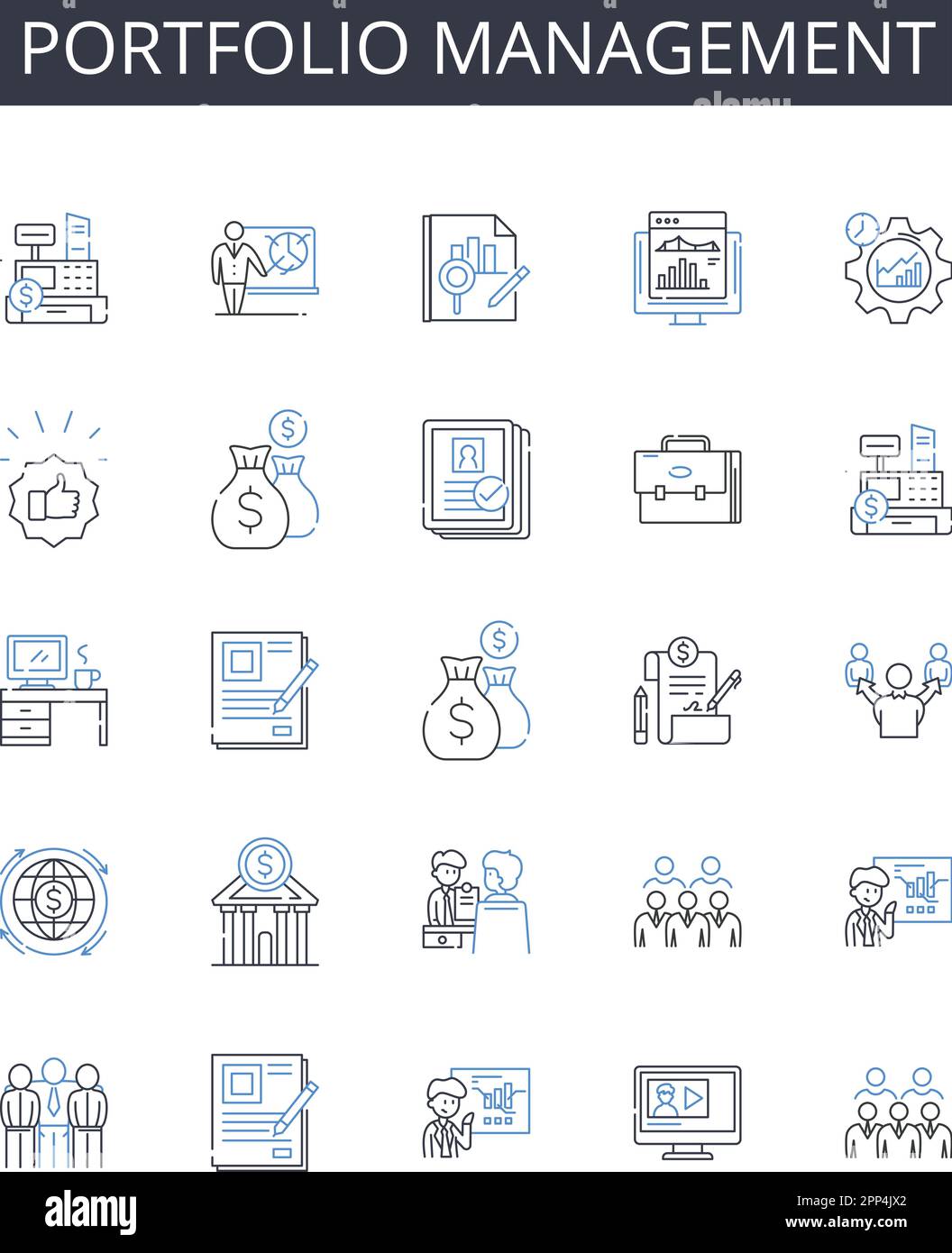 portfolio management line icons collection. Investment planning, Asset ...