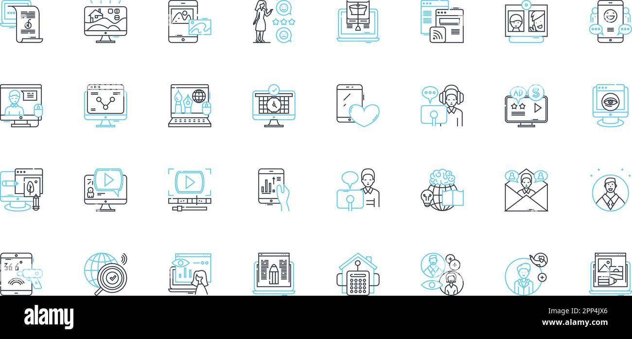 Brand engagement linear icons set. Interactivity, Connection, Participation, Customer loyalty ...