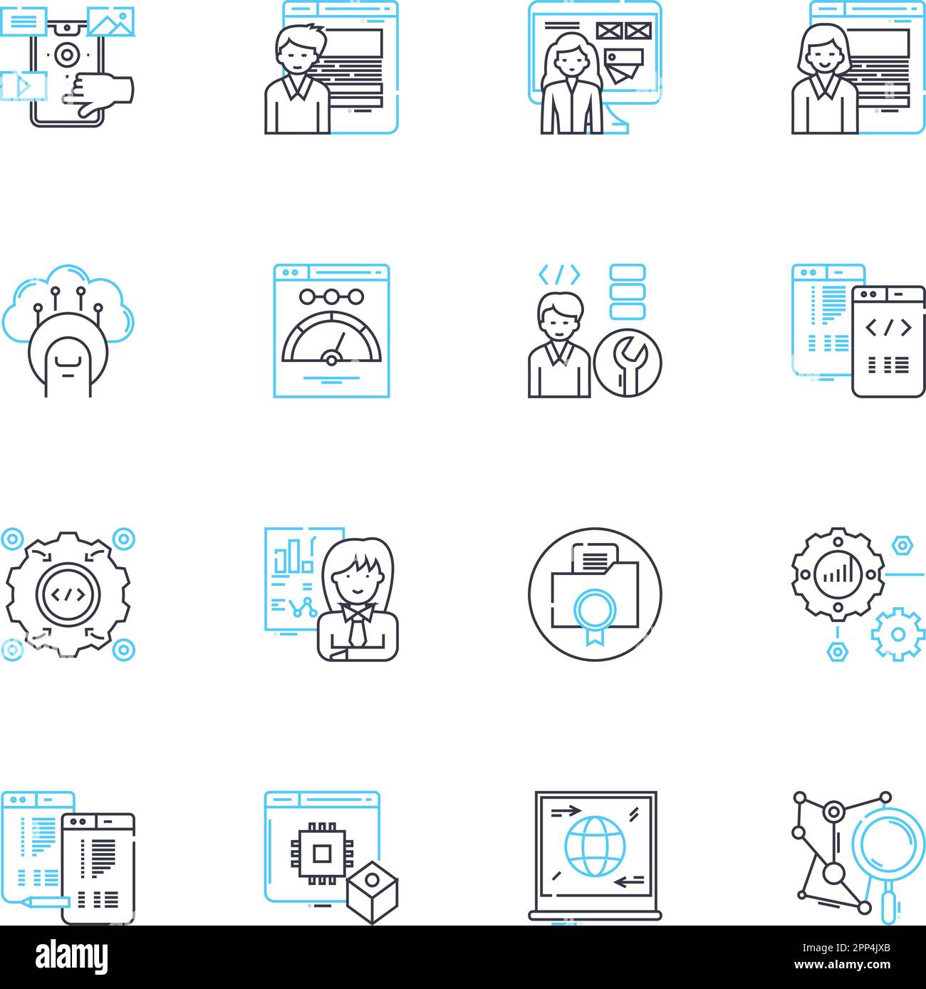 Business Intelligence Linear Icons Set Analytics Big Data Dashboards Insight Visualization 