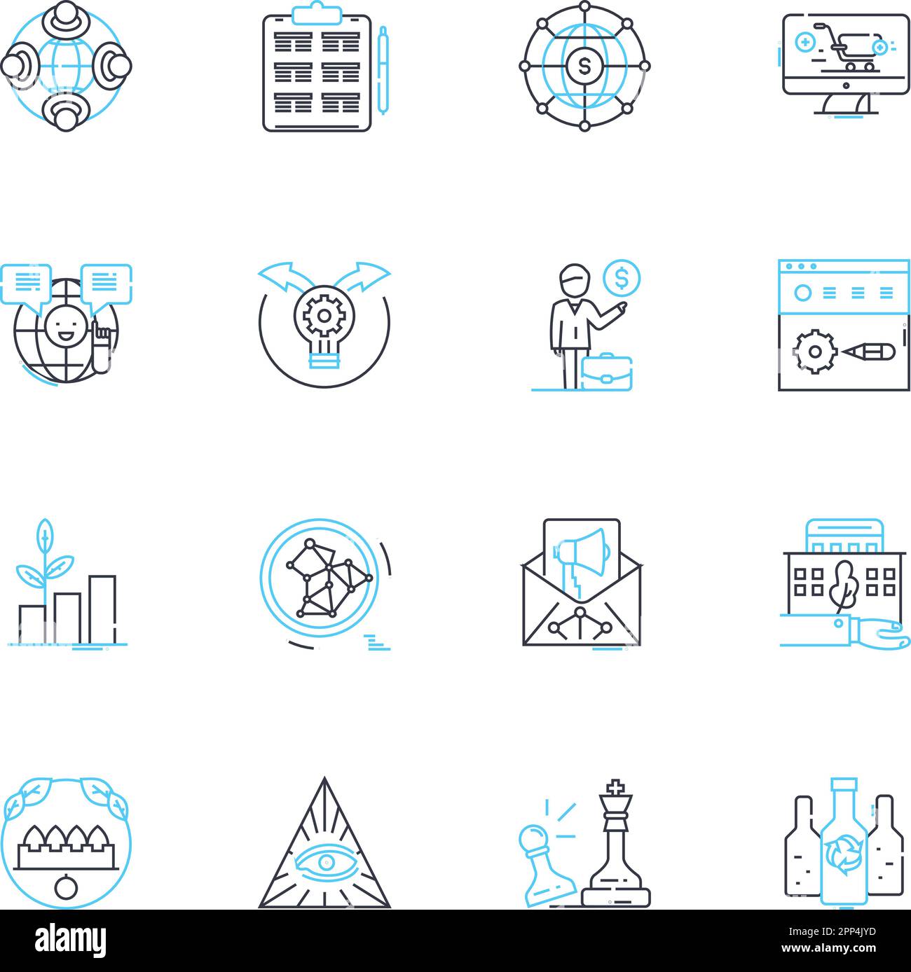 Organization Advancement linear icons set. Progress, Development ...