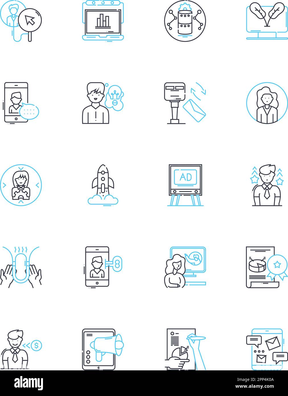 Promotion and outreach linear icons set. Advertising, Marketing ...