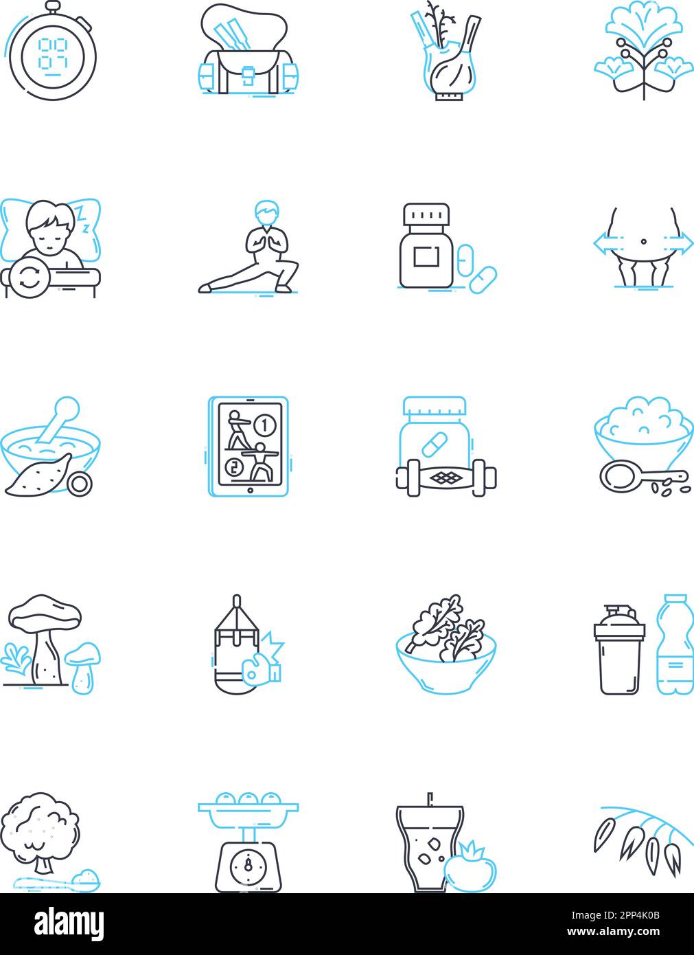 Balanced fitness linear icons set. Wellness, Harmony, Equilibrium ...