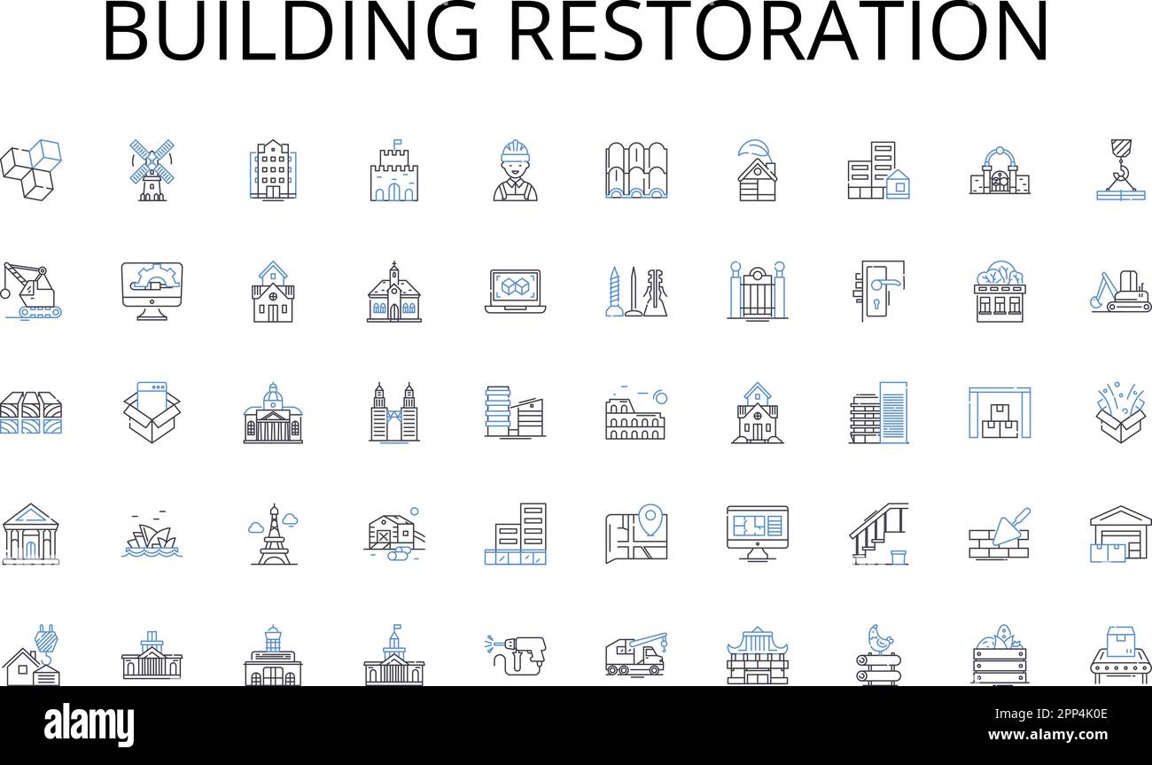 Building restoration line icons collection. connection, browsing ...