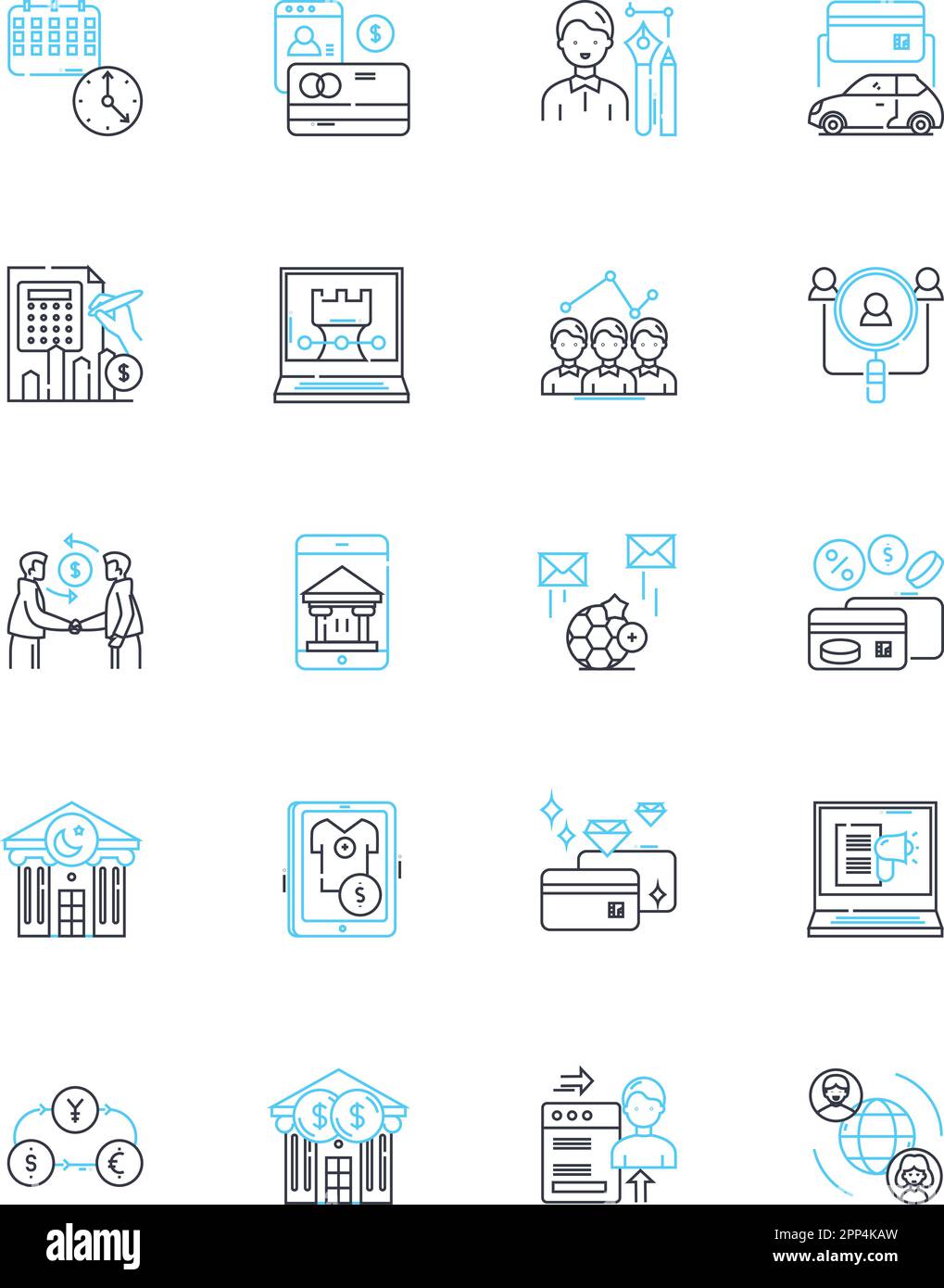 Accounting services linear icons set. Bookkeeping, Payroll, Taxation ...