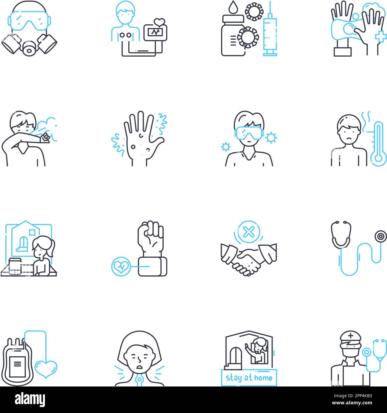 Pathogen control linear icons set. disinfectant, sanitation ...