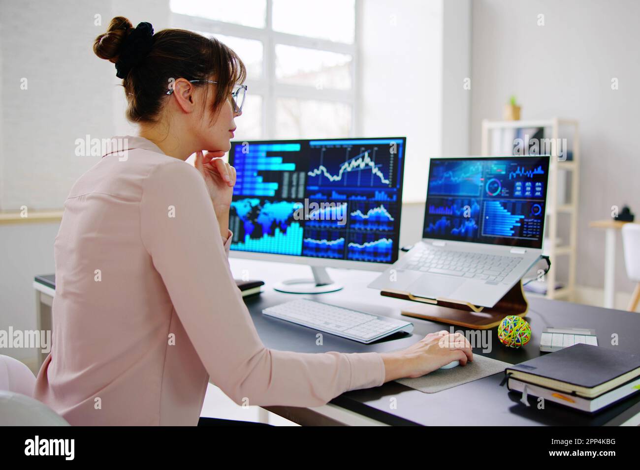 Financial Business Analytics Data Dashboard. Analyst Woman Stock Photo ...