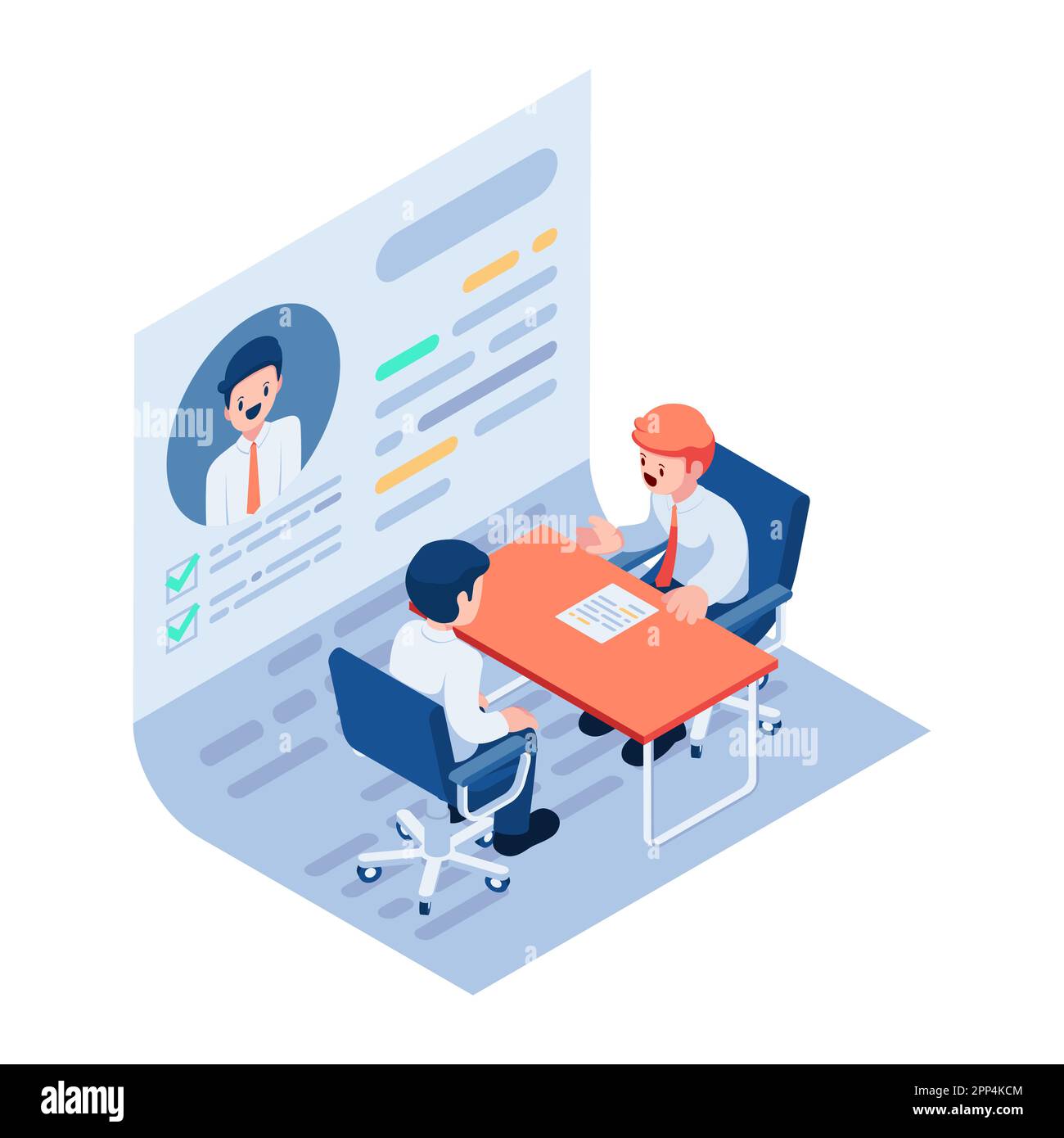 Flat 3d Isometric Businessman During Job Interview with Boss. Job ...