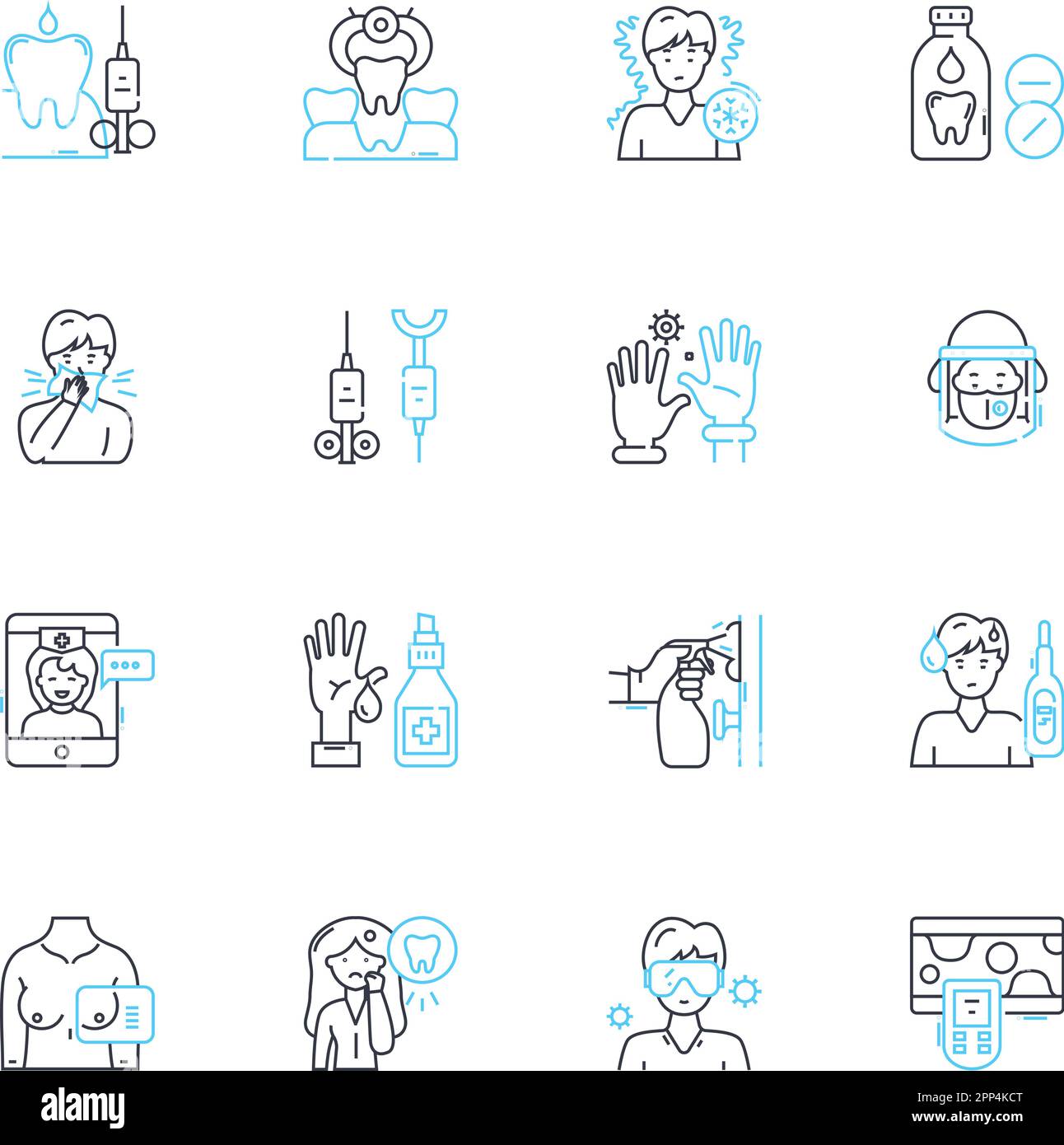 Dental hygiene linear icons set. Teeth, Gums, Plaque, Flossing ...