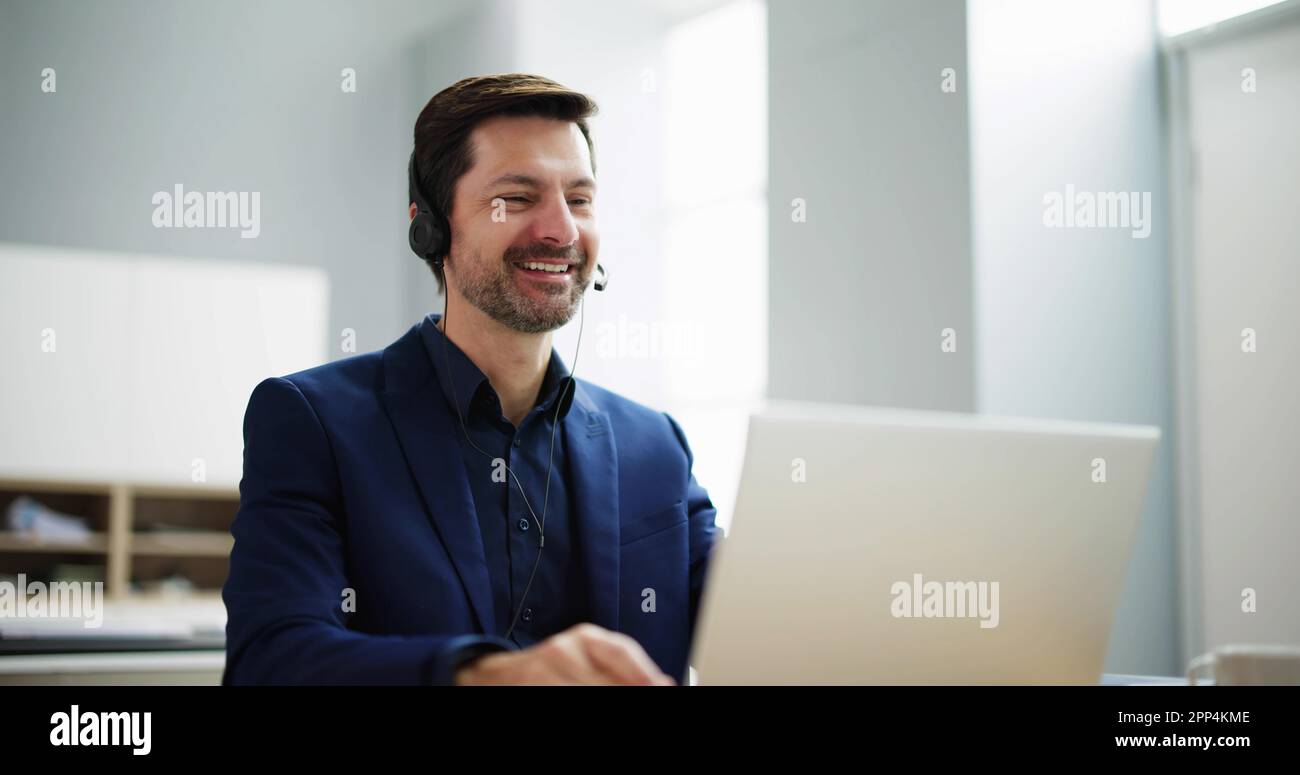 Virtual Business Meeting Using Office Computer. Remote Staff Stock ...