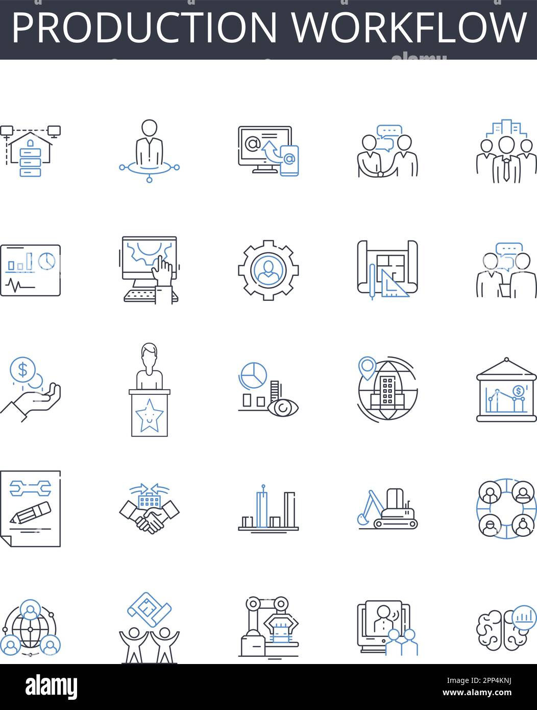 Production Workflow Line Icons Collection Manufacturing Process