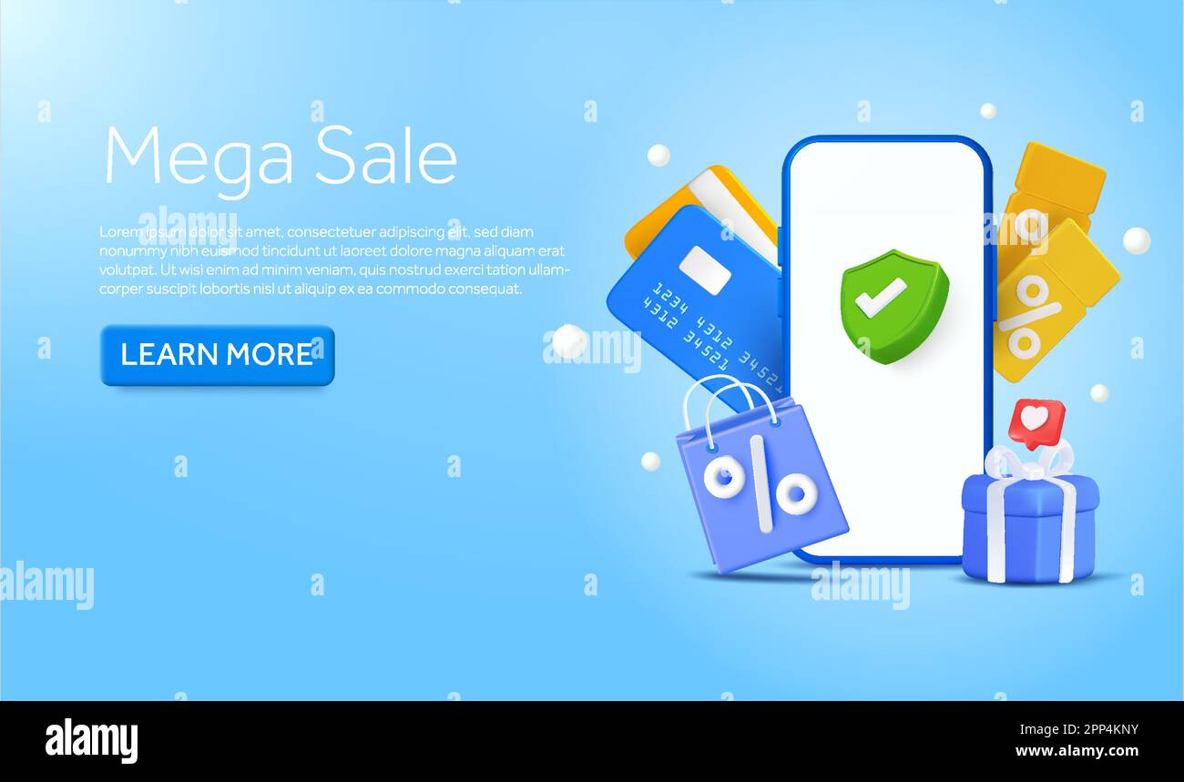 Success payment phone screen, with banking cards, gift box, shopping ...