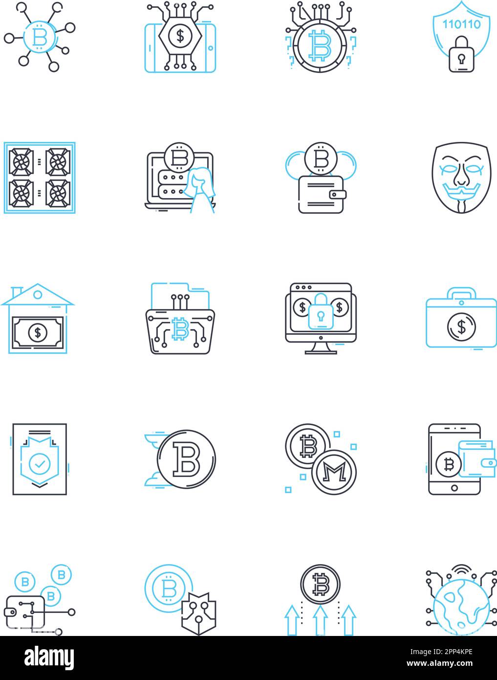 Alternative currency linear icons set. Cryptocurrency, Blockchain ...