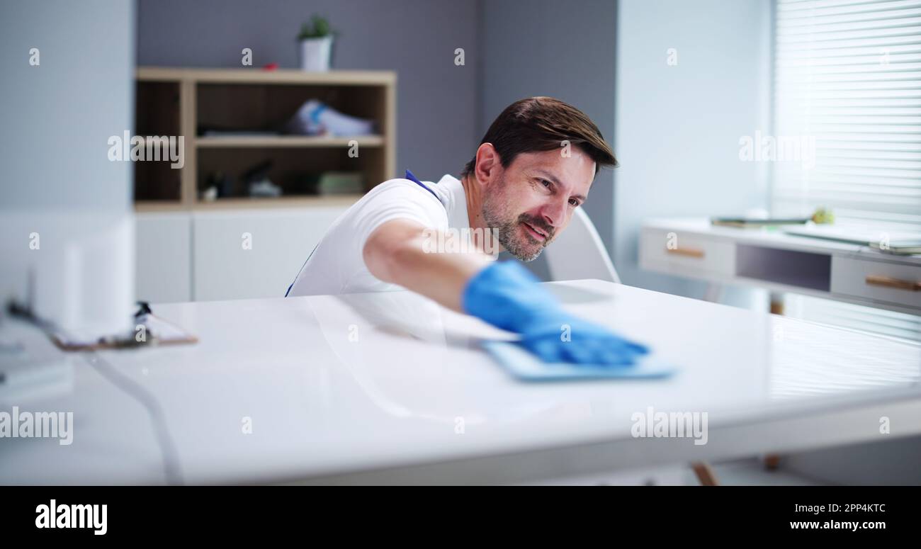 Professional Workplace Janitor Service. Office Desk Cleaning Stock ...