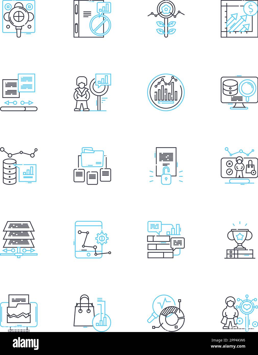 Sales approach linear icons set. Persuasion, Pitching, Prospecting ...