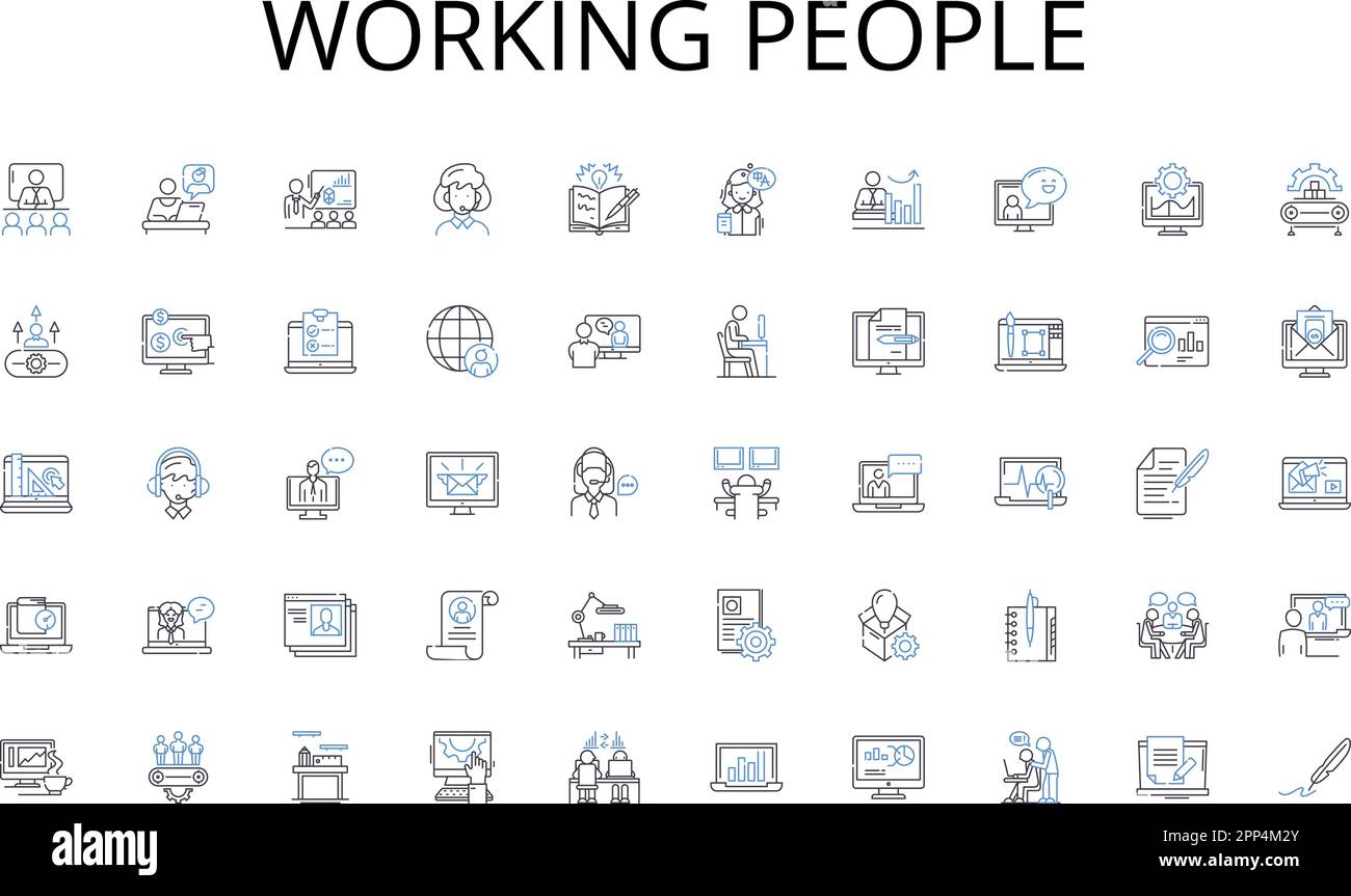 Working people line icons collection. Command, Central, Authority ...