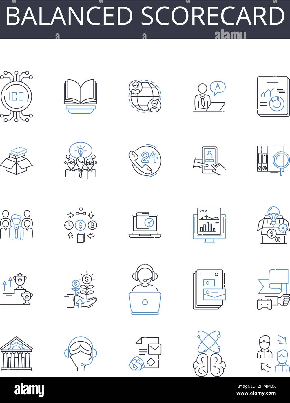 Balanced scorecard line icons collection. Risk assessment, Decision ...