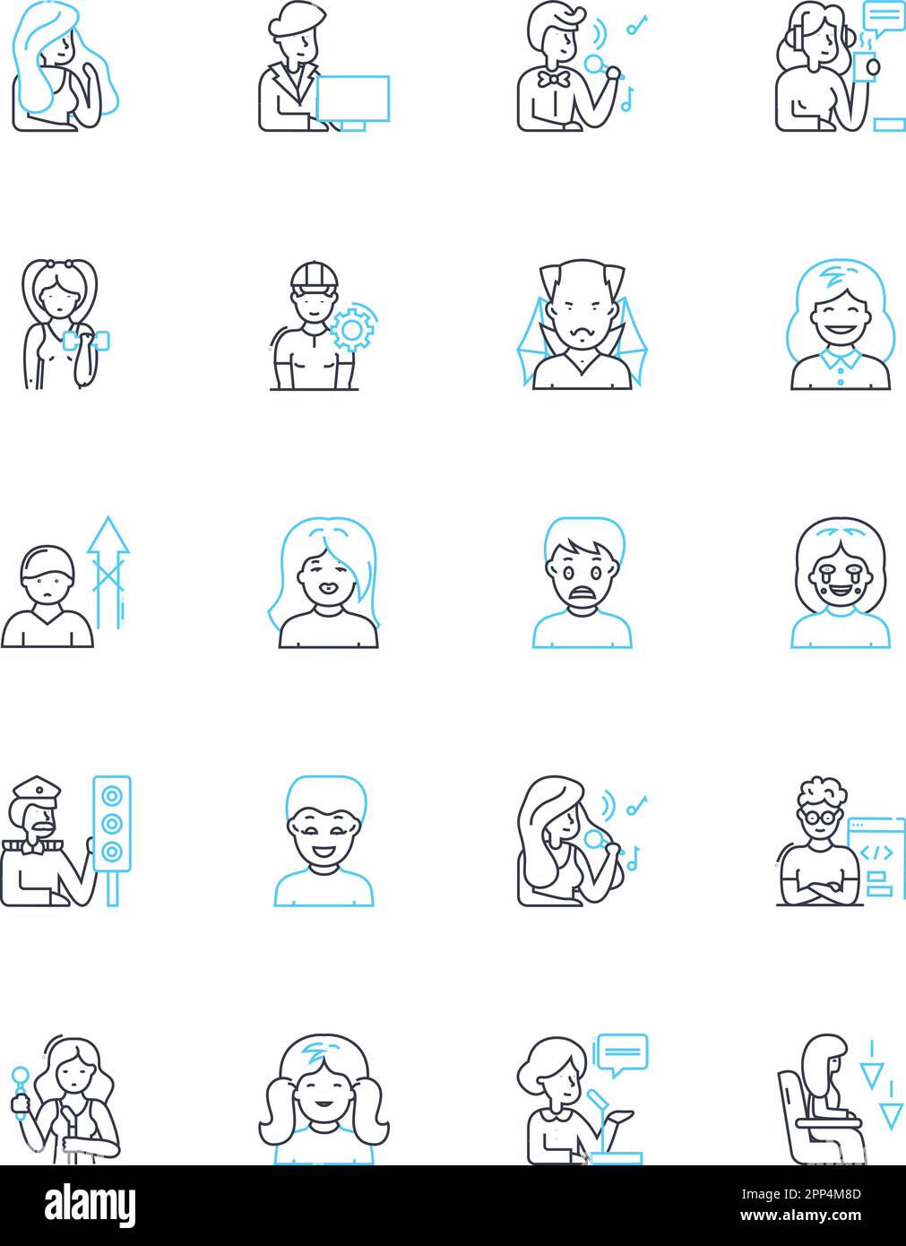 Sadness expressions linear icons set. anguish, despair, sorrow, grief ...