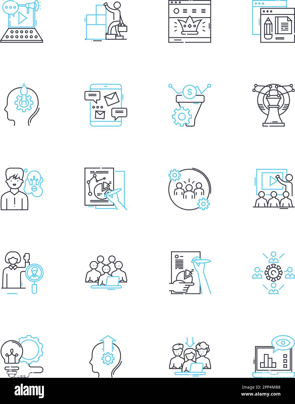 Advertising consultants linear icons set. Strategy, Branding, Promotion ...