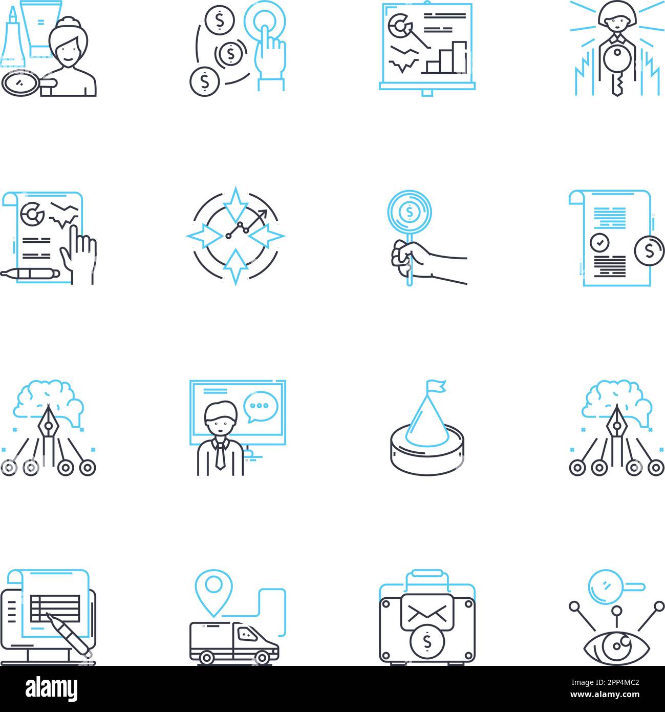 Fiscal discipline linear icons set. Budgeting, Saving, Planning ...