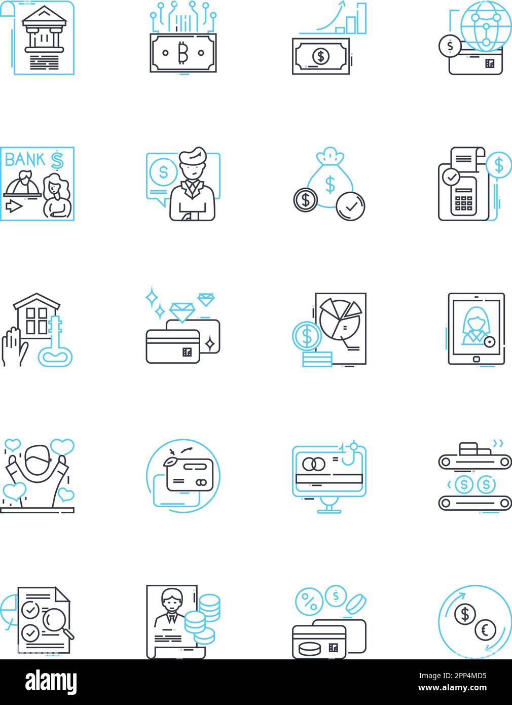 Investment management linear icons set. Futures, Stocks, Bonds, Options ...