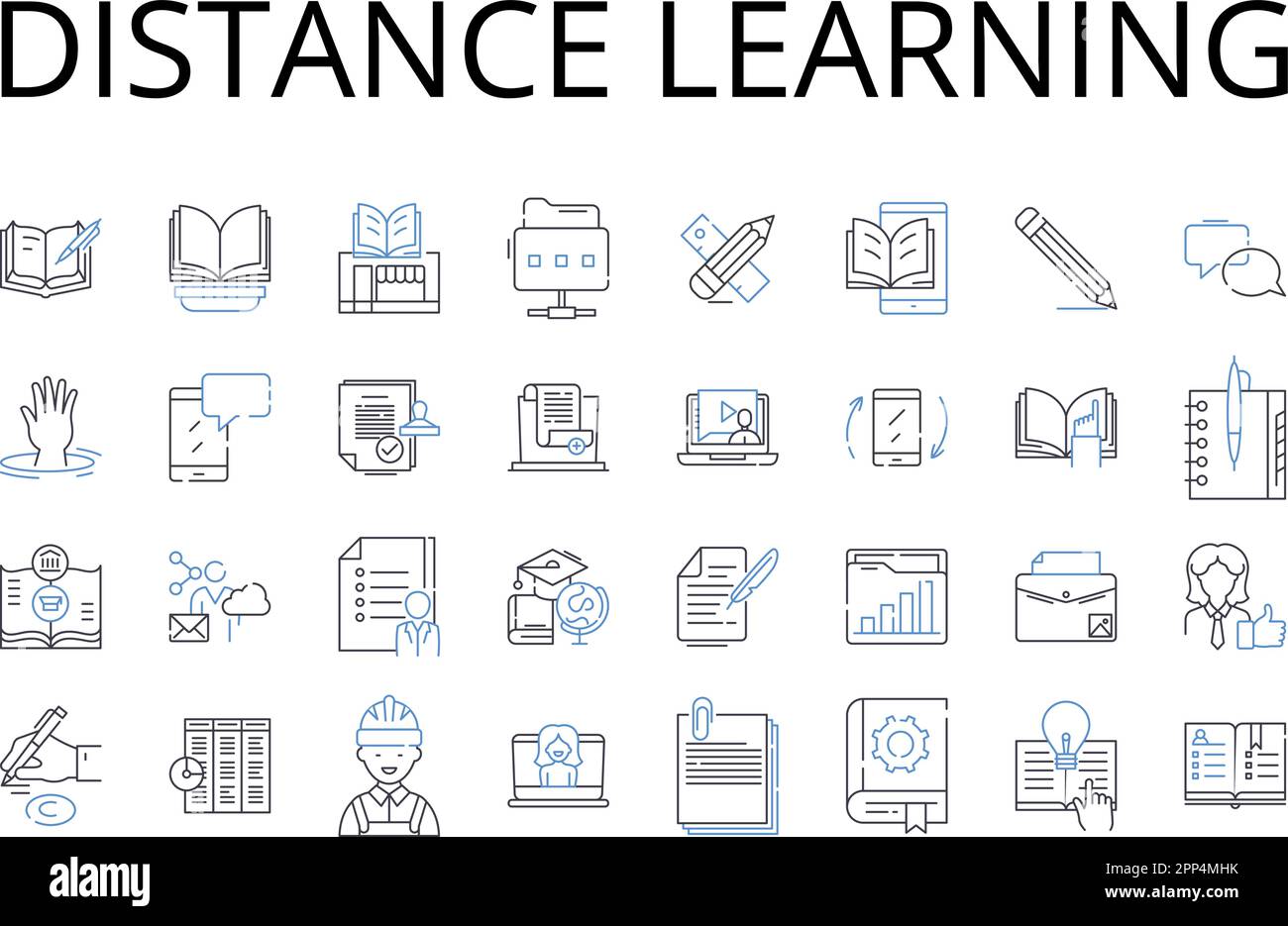 distance learning line icons collection. e-learning, virtual education ...
